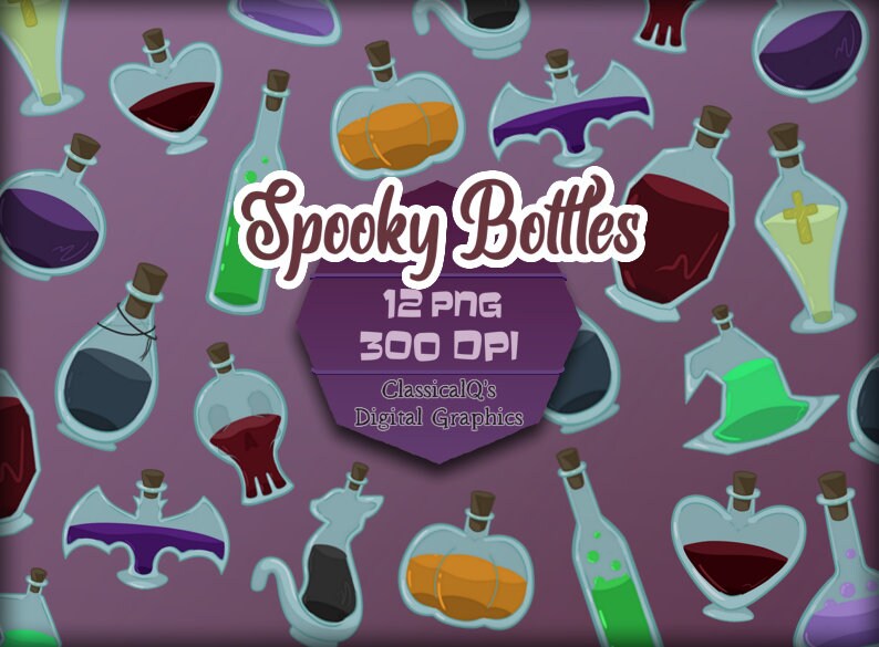 Halloween Potion Bottles, Spooky, Halloween Clipart, PNG, Hand Drawn ...