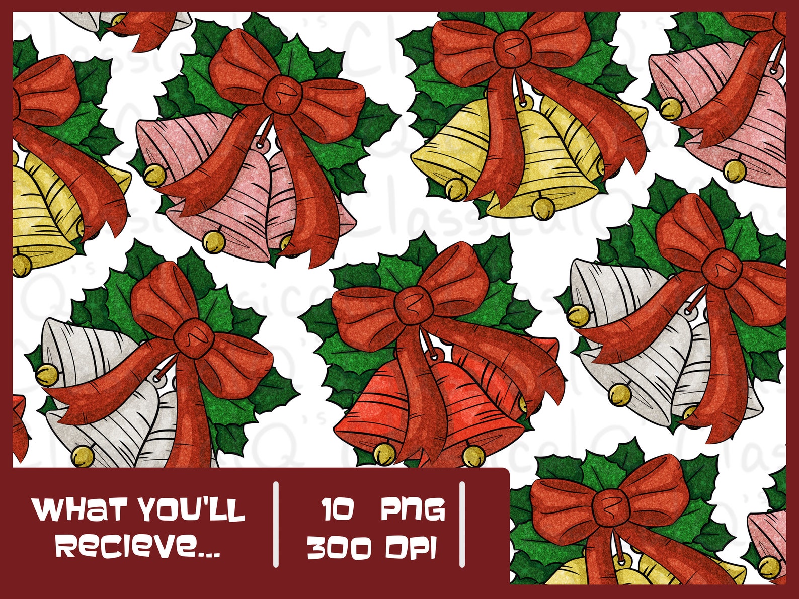 Christmas Glitter Clip Art, Hand Drawn, Glitter Bow Clip Art, Christmas ...