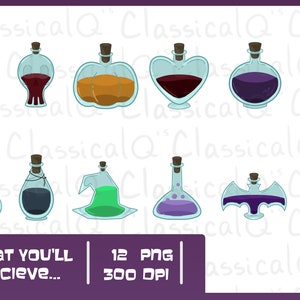 Halloween Potion Bottles, Spooky, Halloween Clipart, PNG, Hand Drawn ...
