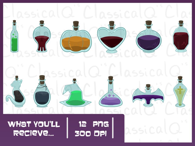 Halloween Potion Bottles, Spooky, Halloween Clipart, PNG, Hand Drawn ...