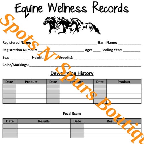 Horse/equine Wellness/health Records | Etsy