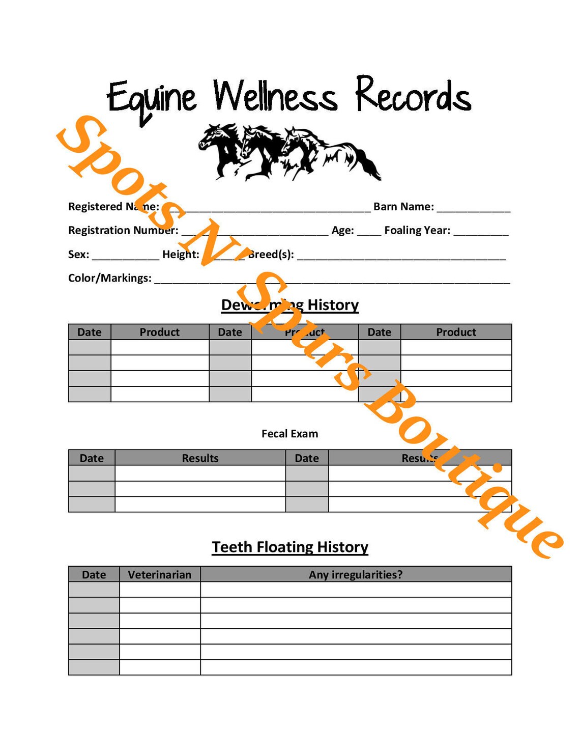 Horse/equine Wellness/health Records - Etsy