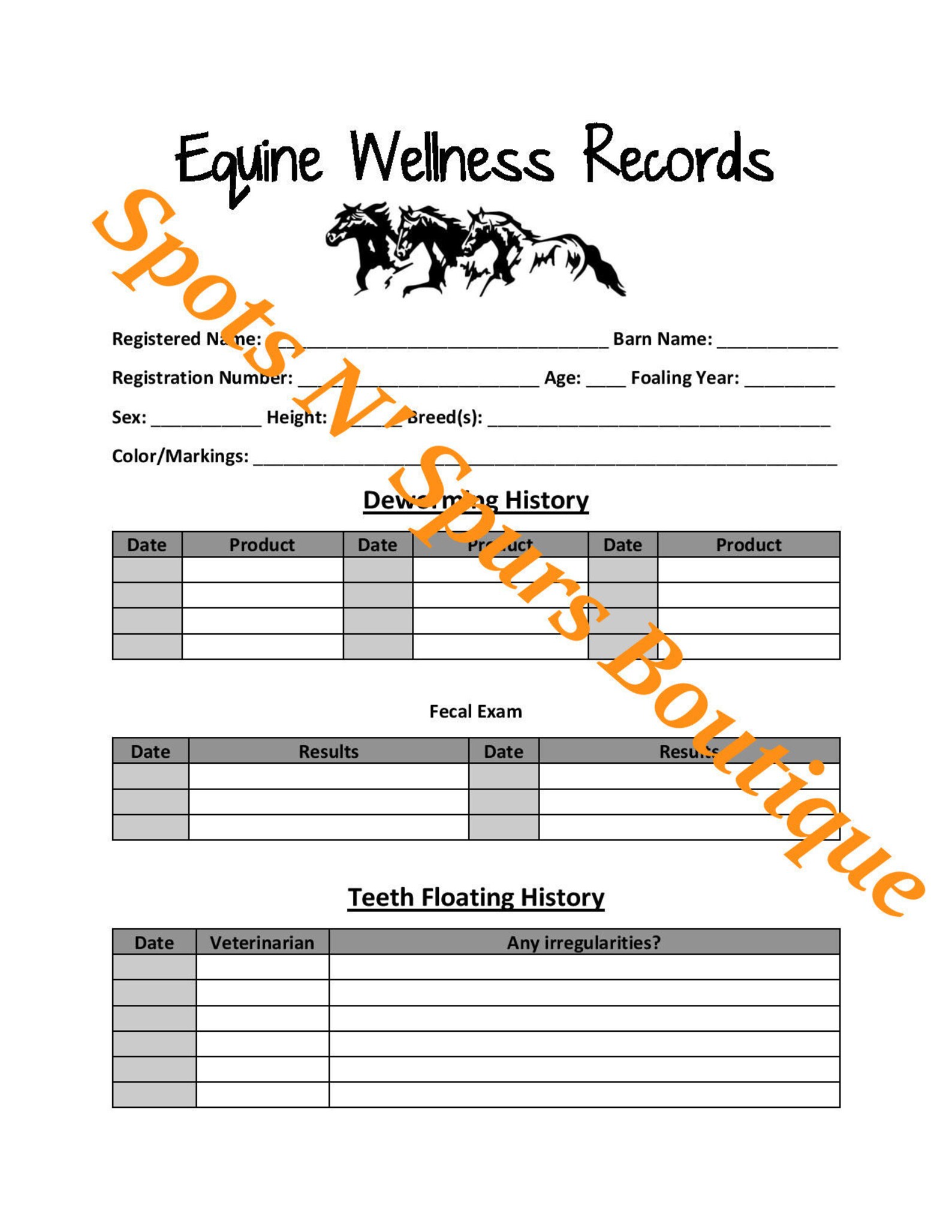 Horse/equine Wellness/health Records - Etsy