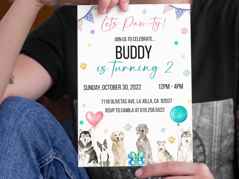 Editable Dog Birthday Party Invitation With Watercolor Design - Etsy