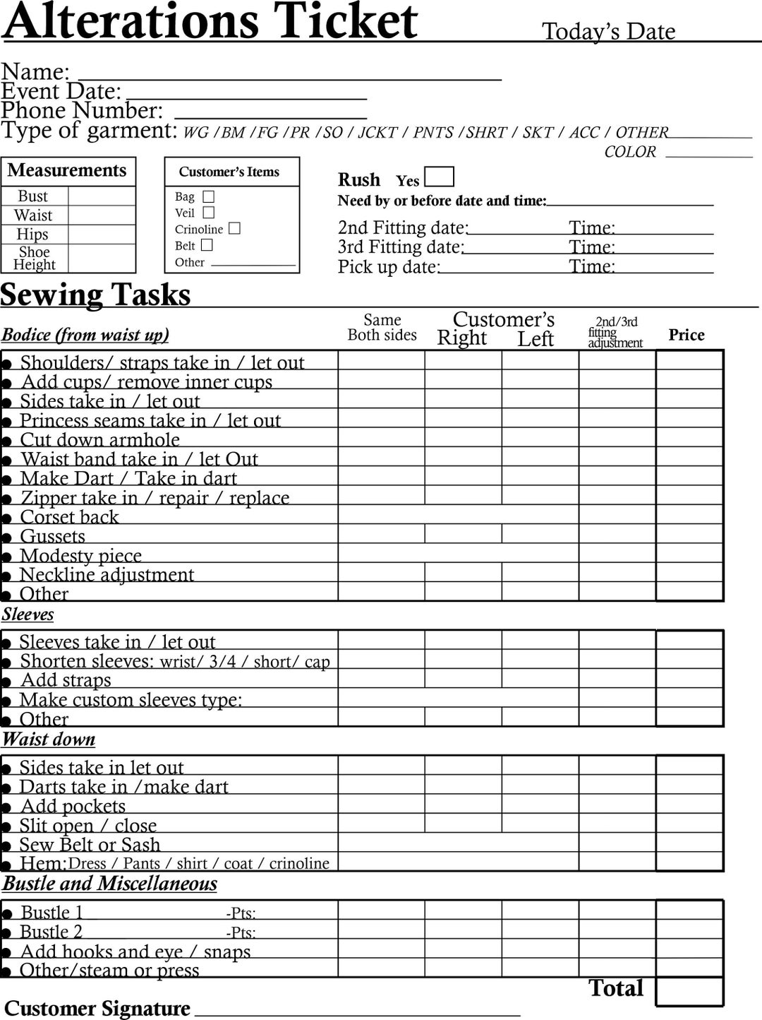 Alteration Ticket Pack Seamstress or Tailor, Sewing Tasks Tickets, Alts - Etsy