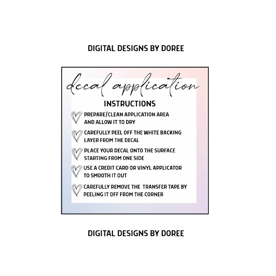 DECAL Application Instructions, DECAL Packaging Insert Card , Colorful ...