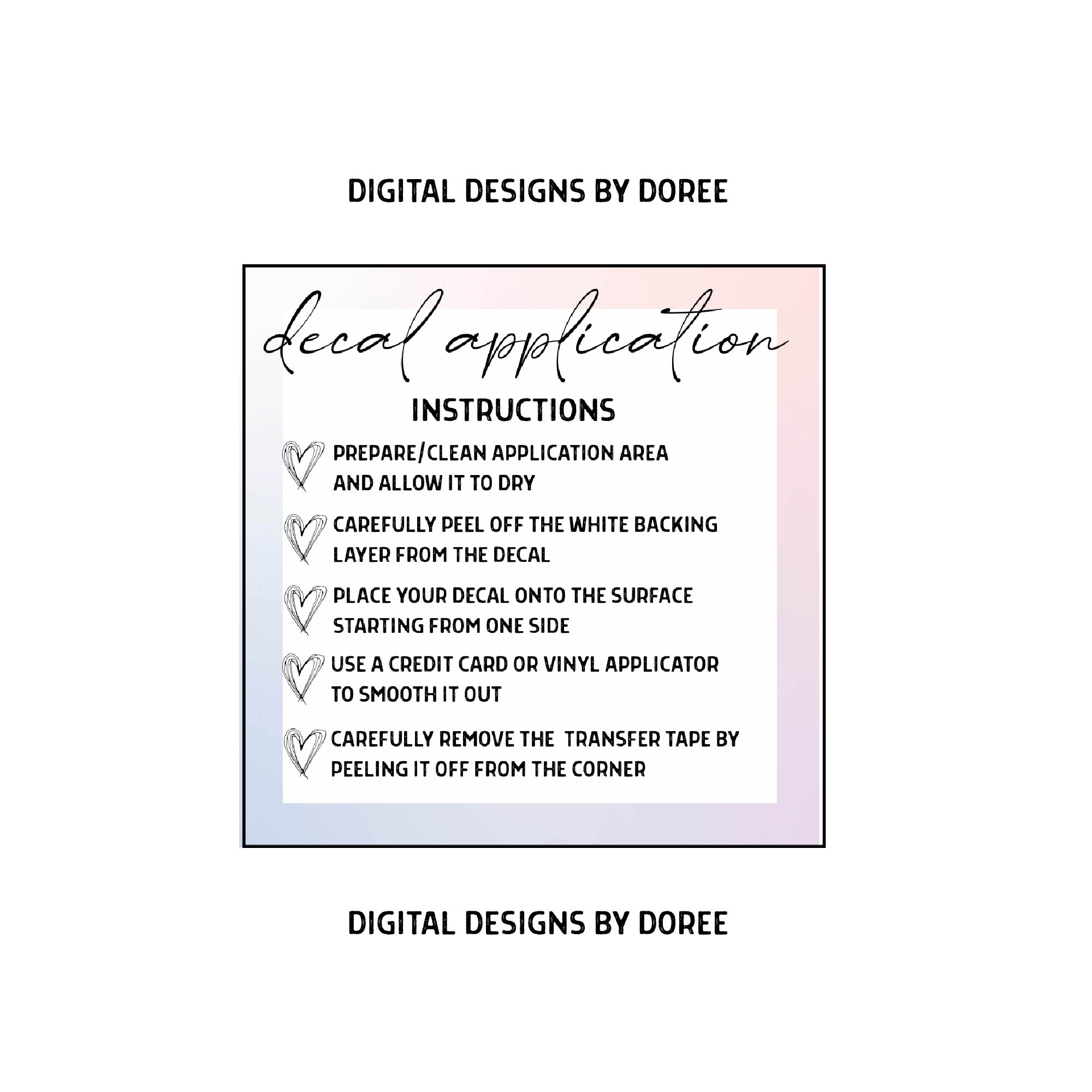 DECAL Application Instructions, DECAL Packaging Insert Card , Colorful ...