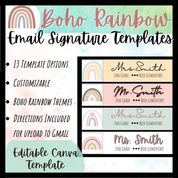 13 Boho Rainbow Custom Email Signatures Editable Template - Etsy