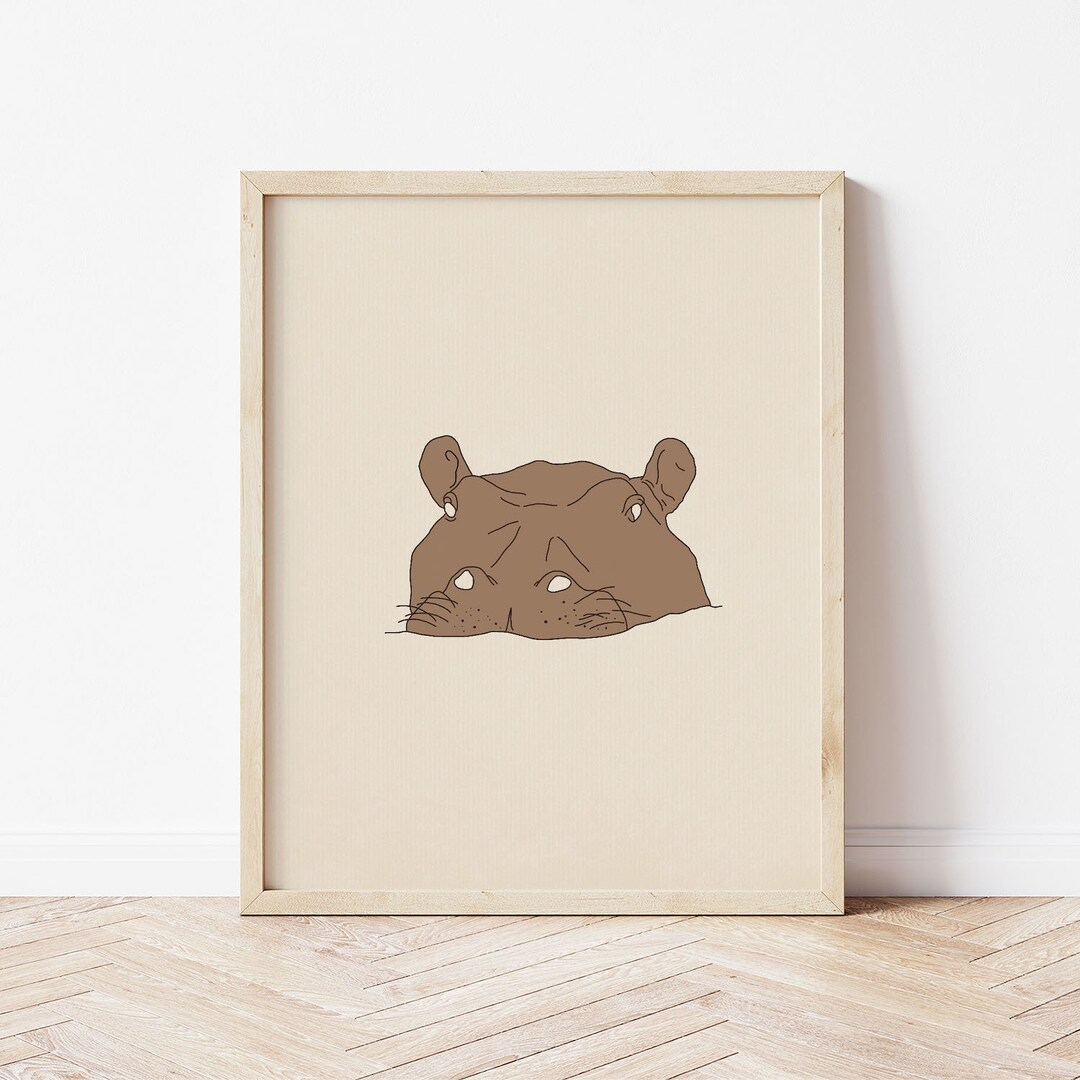 Hippo Art Print Simple Animal Home Decor Hippo Decor Minimalist Decor ...