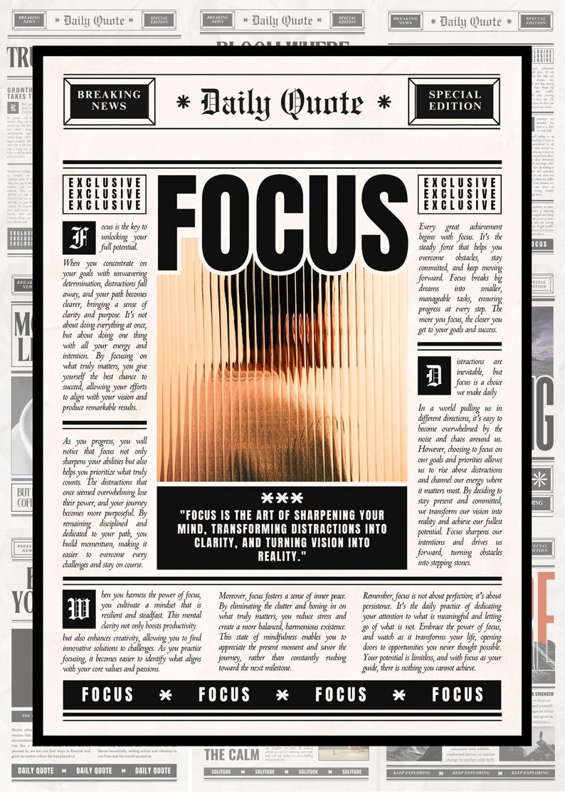 FOCUS | Motivational Wall Art Print | Inspirational Digital Download ...