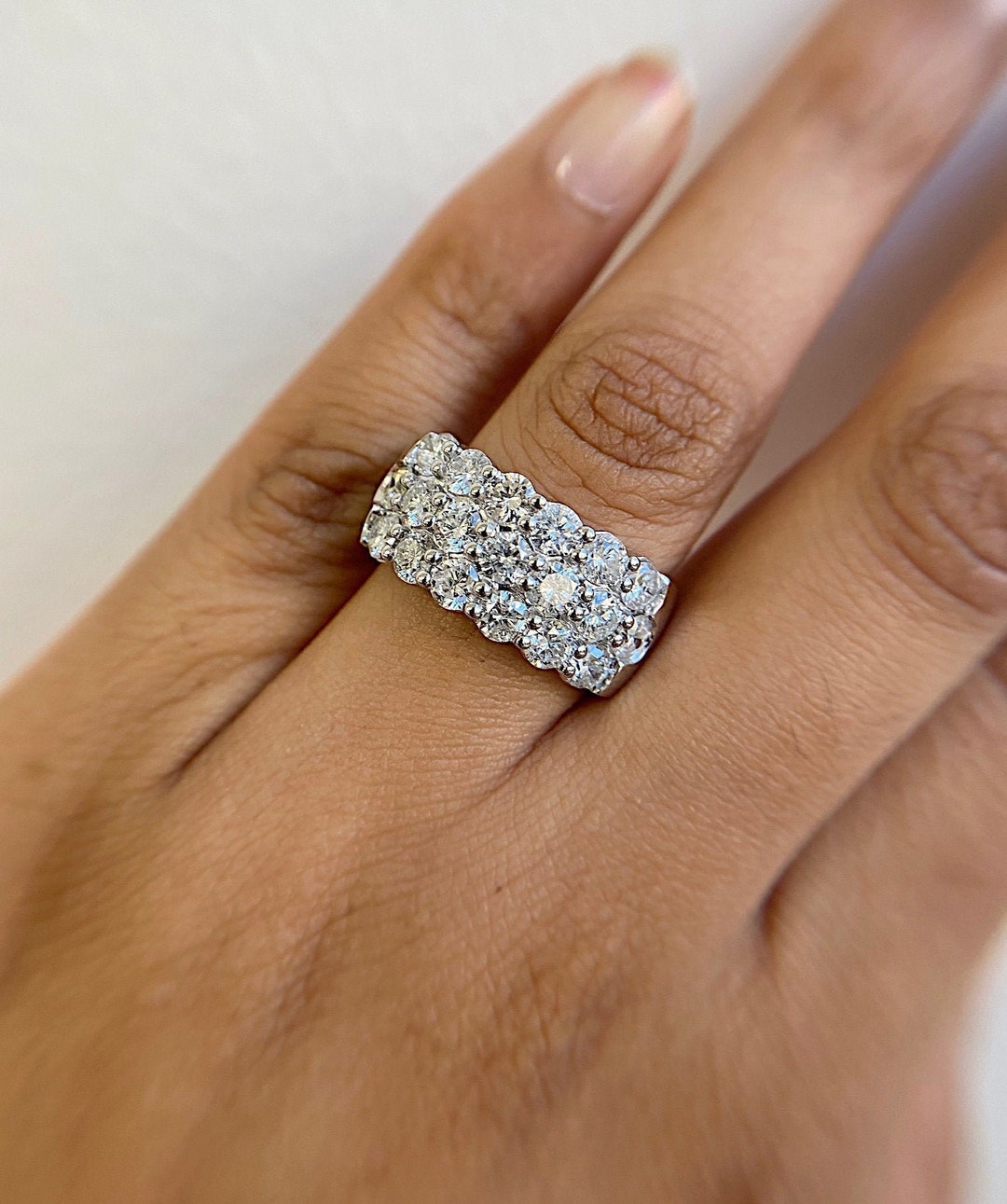 Diamond Anniversary Ring, Diamond Anniversary Band, 3 Row Diamond ...