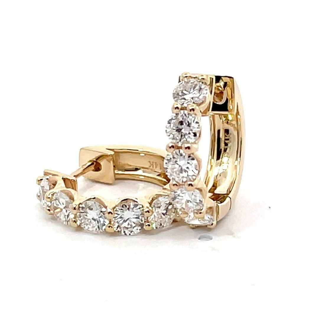 2 Carat Diamond Hoops, Diamond Hoop Earrings, Yellow Gold Diamond Hoops ...