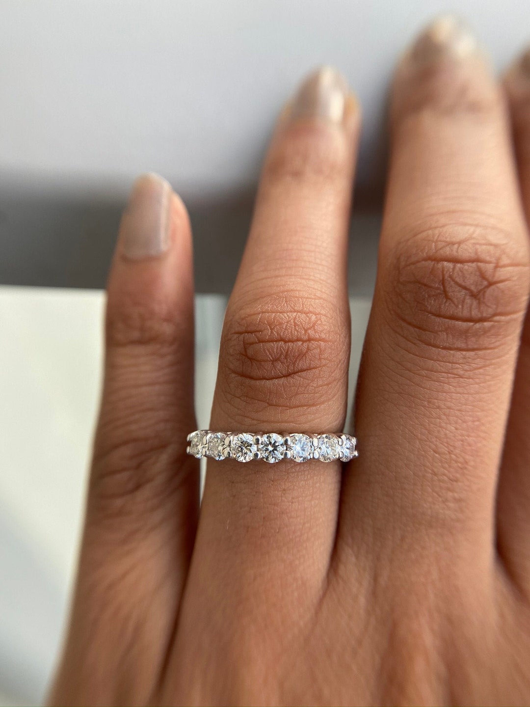 Half Diamond Eternity Band Ring, Halfway Diamond Eternity Ring. 14k ...