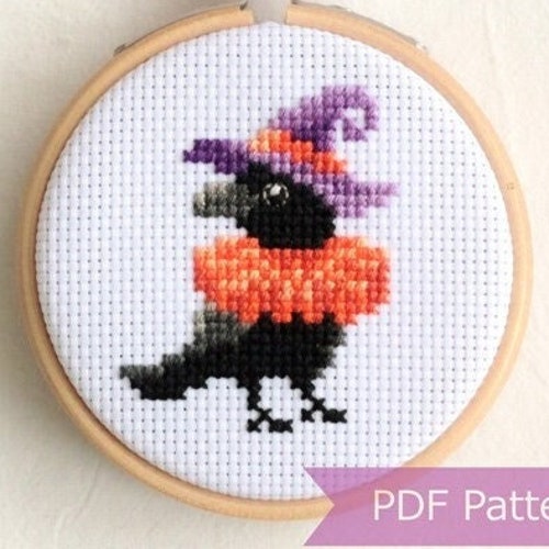 Crow Wearing Costume Cross Stitch PDF Halloween Crow - Etsy