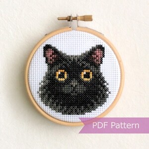 Long-haired Black Cat Cross Stitch Pattern PDF Long-haired - Etsy