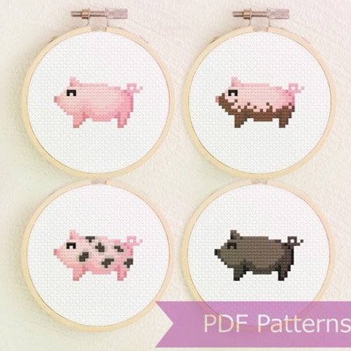 Pig Cross Stitch Patterns Bundle Set of 4 PDF Patterns pink | Etsy