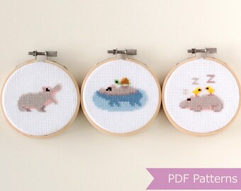 Hippopotamus Cross Stitch Pattern PDF Bundle Hippo Smiling | Etsy
