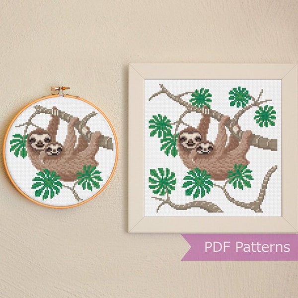 Sloth Cross Stitch - Etsy