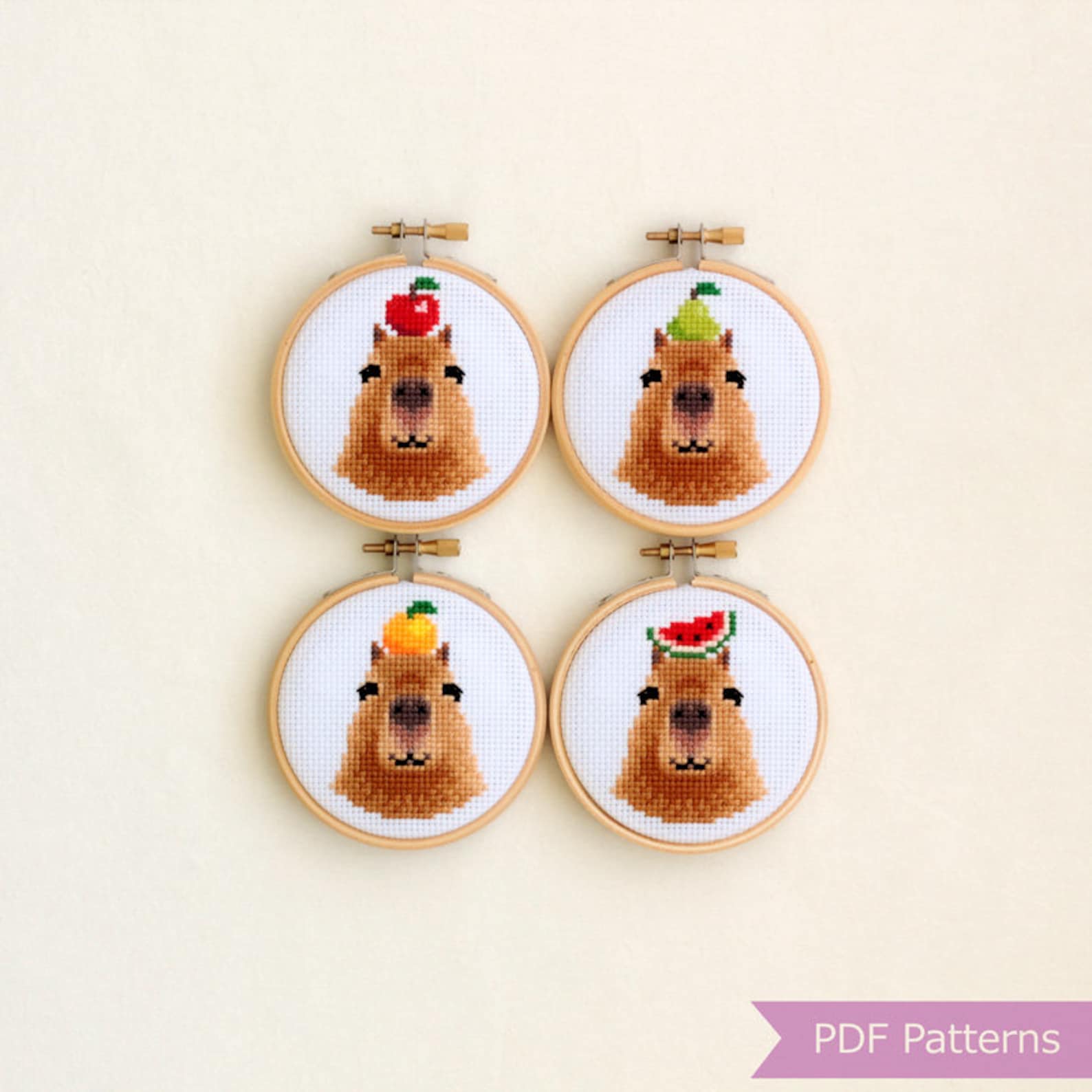 Capybara With Friend & Fruits Cross Stitch Pattern PDF Bundle - Etsy