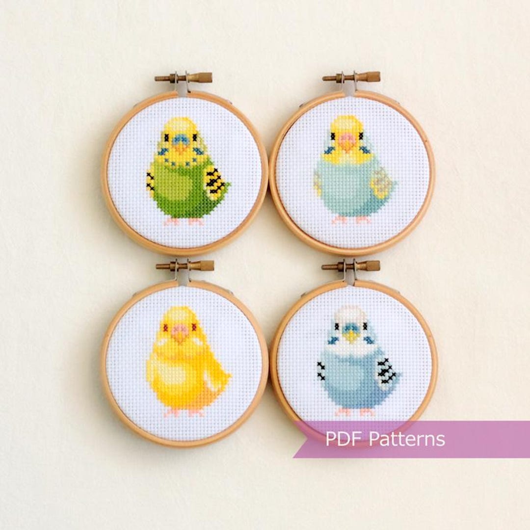 Budgie Cross Stitch Pattern PDF Bundle - Green + Pastel + Lutino + Blue ...