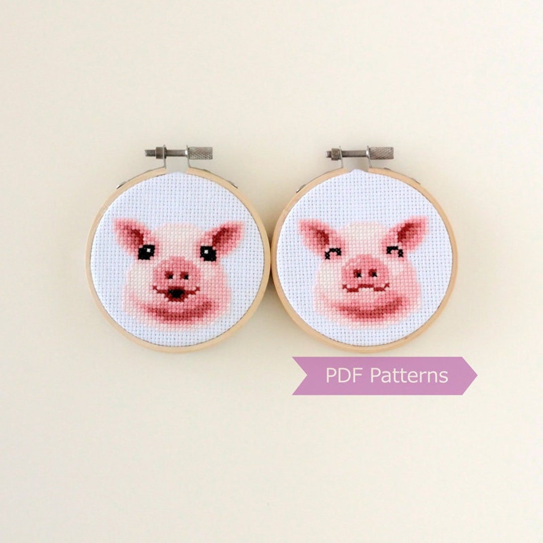 Happy Pig Cross Stitch Pattern PDF - Pig + Smiling Pig Embroidery PDF ...