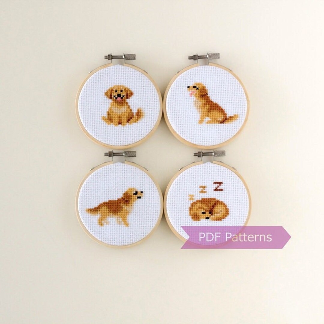 Golden Retriever Cross Stitch Pattern PDF Bundle - Set of 4 Golden ...