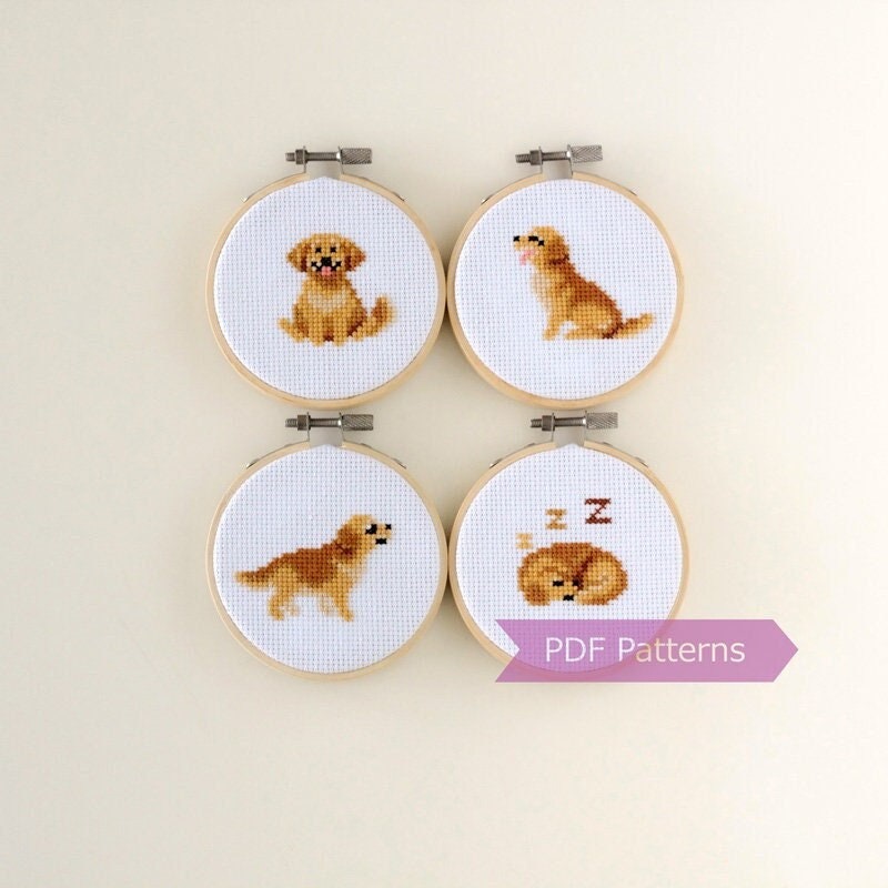 Golden Retriever Cross Stitch Pattern PDF Bundle - Set of 4 Golden ...