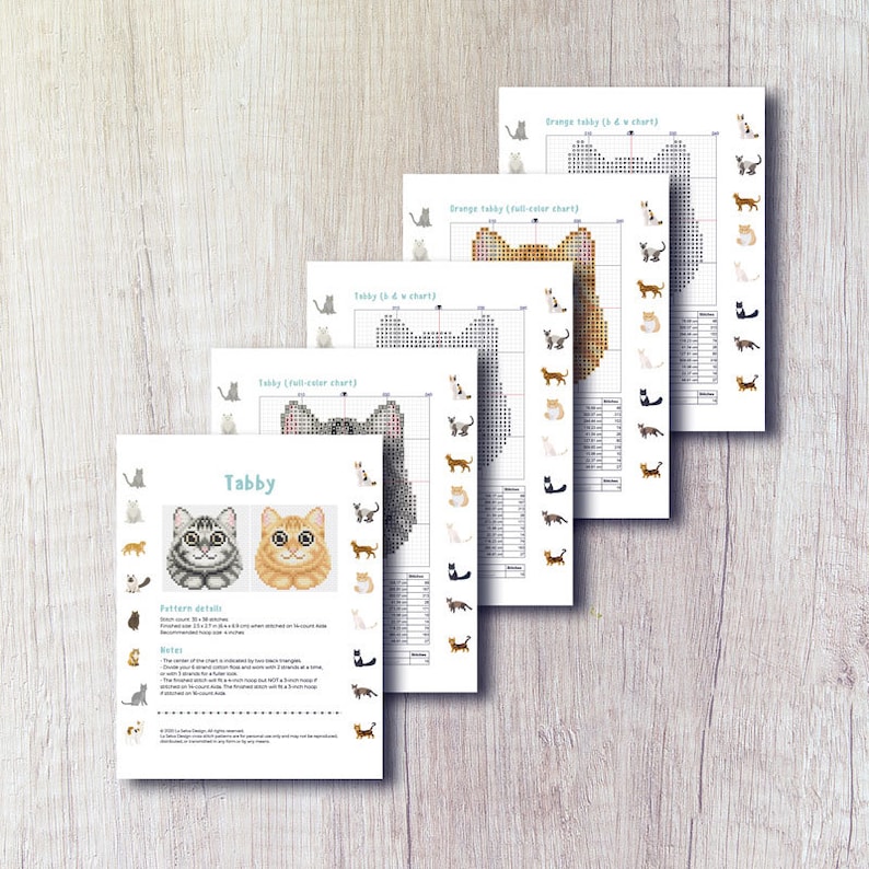 Tabby Cat Bundle Cross Stitch Pattern PDF Tabby Orange | Etsy
