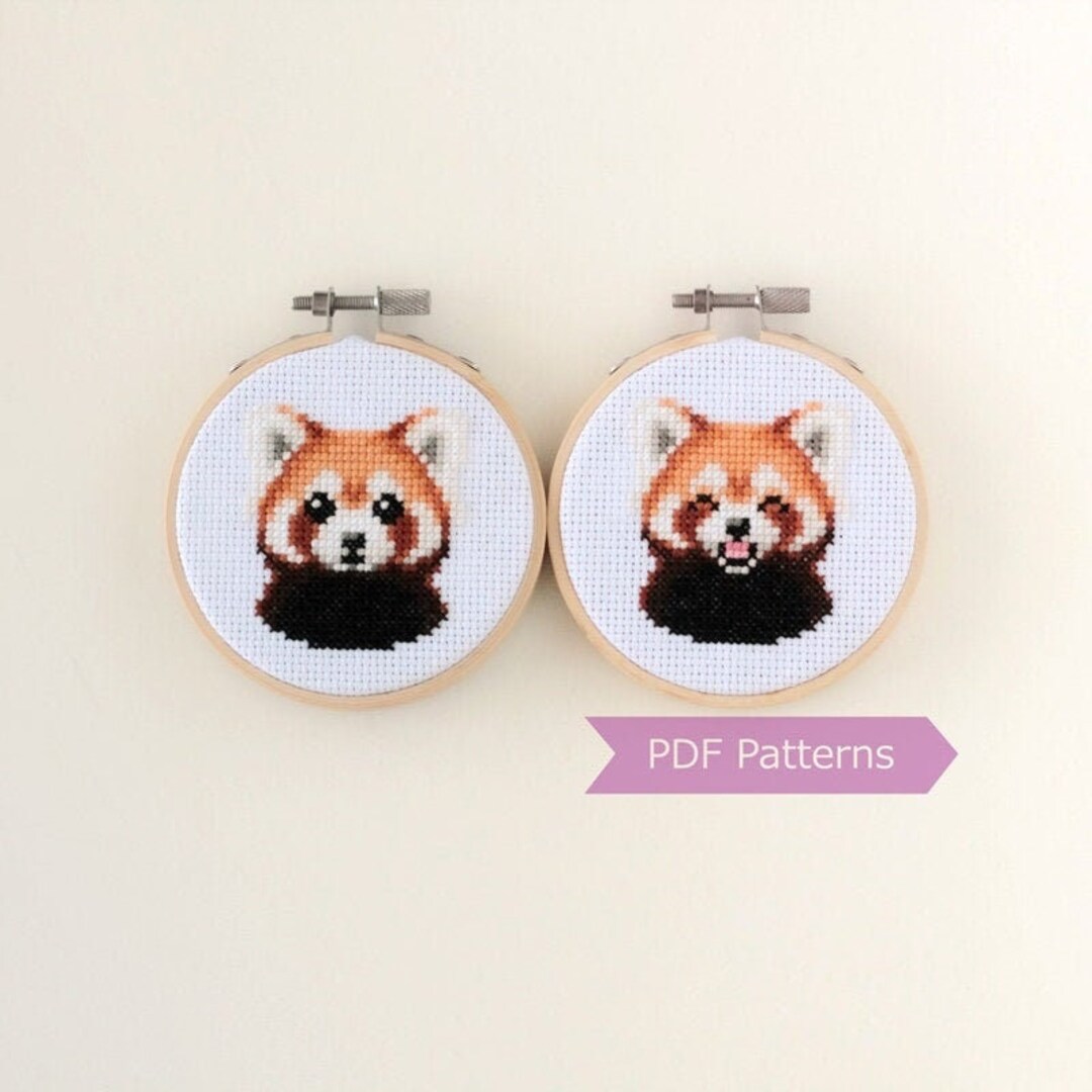 Red Panda Bundle Cross Stitch Pattern PDF - Red Panda + Smiling Red ...