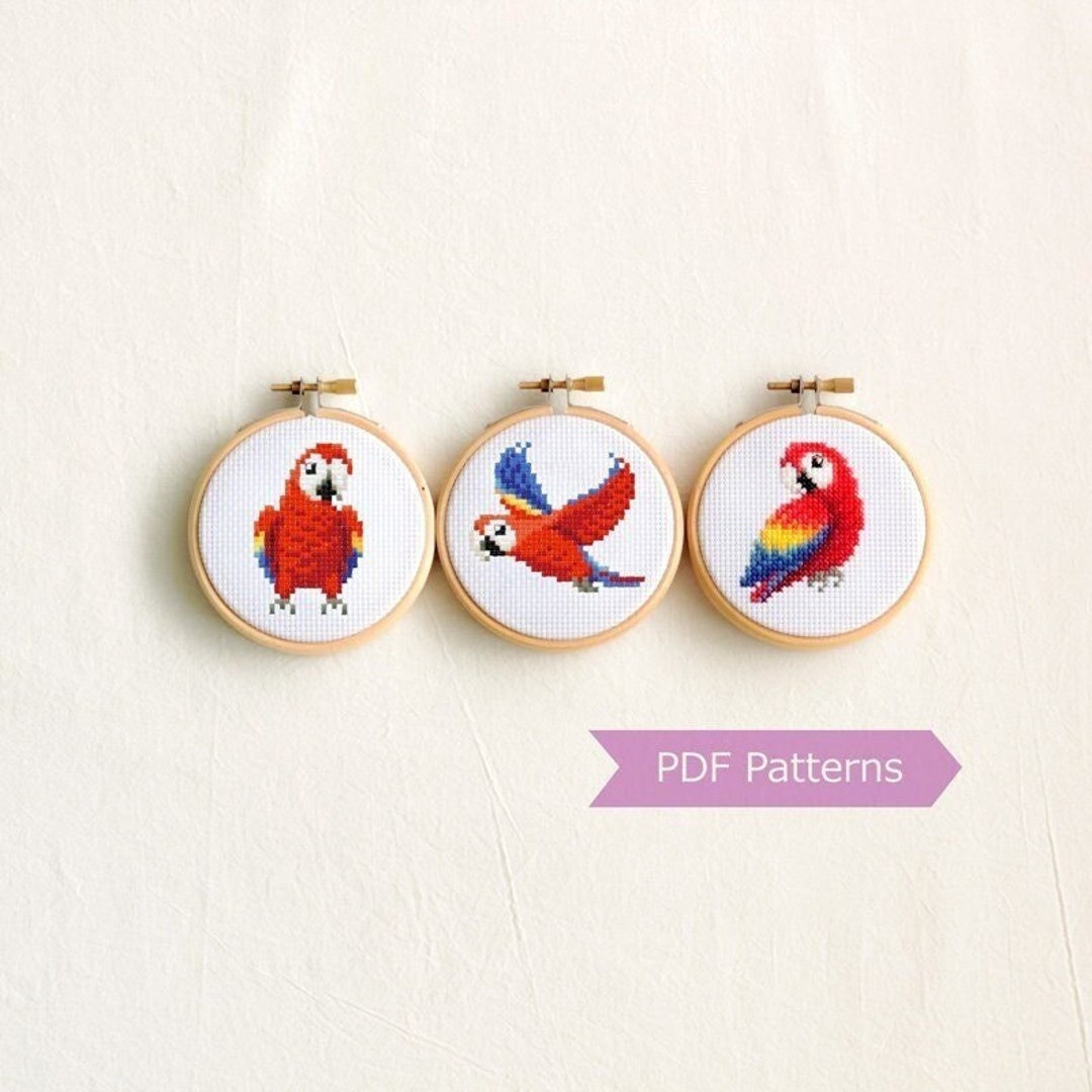 Scarlet Macaws Cross Stitch Pattern PDF Bundle - Scarlet Macaw + Green ...