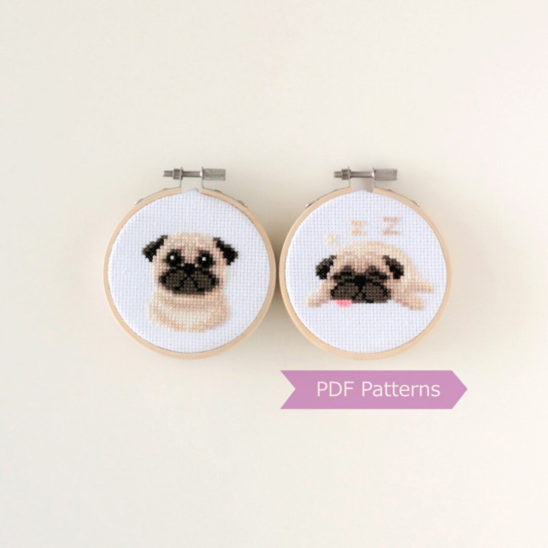 Pug Cross Stitch Pattern PDF Bundle Pug Sleeping Pug - Etsy