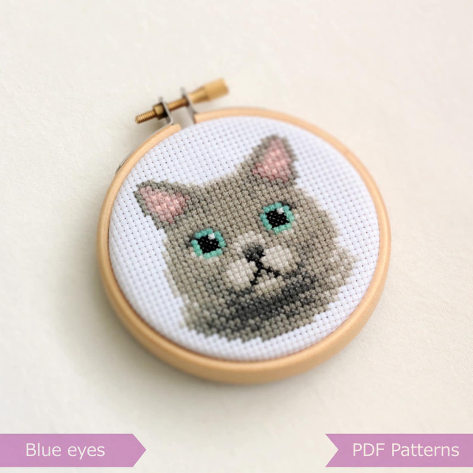 Gray Cat Cross Stitch Pattern PDF Gray Cat With Yellow/blue | Etsy