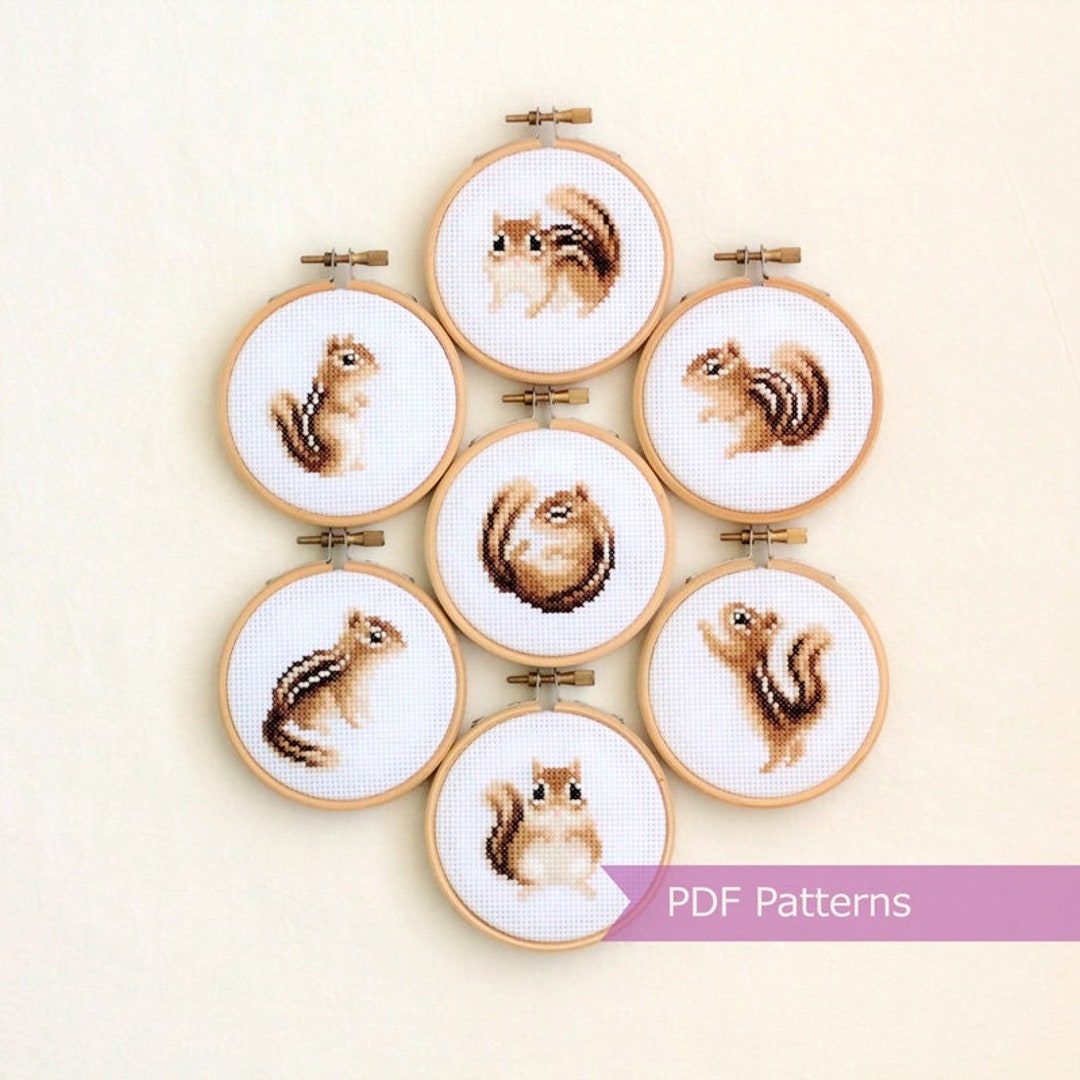 Chipmunks Cross Stitch Pattern Bundle - Set of 7 Chipmunk Embroidery ...