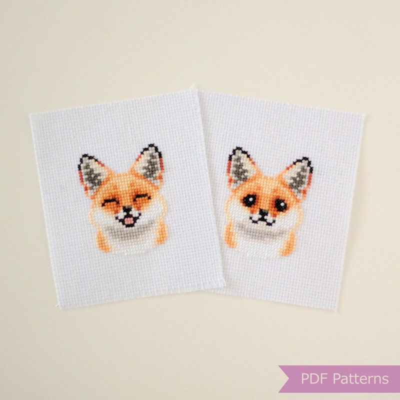 Fox cross stitch pattern PDF bundle Fox smiling fox | Etsy