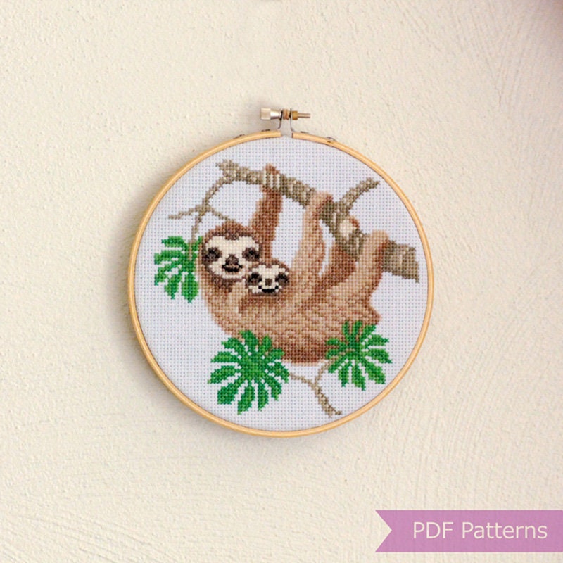 Three-toed Sloth Cross Stitch Pattern PDF Sloth Embroidery | Etsy