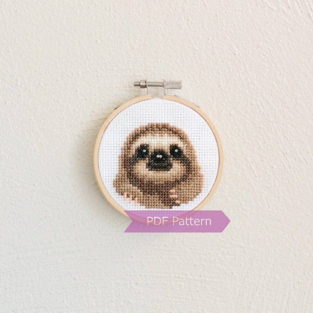 Sloth Cross Stitch Pattern PDF - Sloth Embroidery PDF - Instant ...