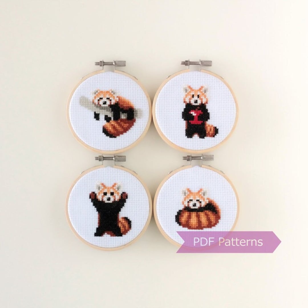 Red Panda Bundle Cross Stitch Pattern PDF - Red Panda Embroidery PDF ...