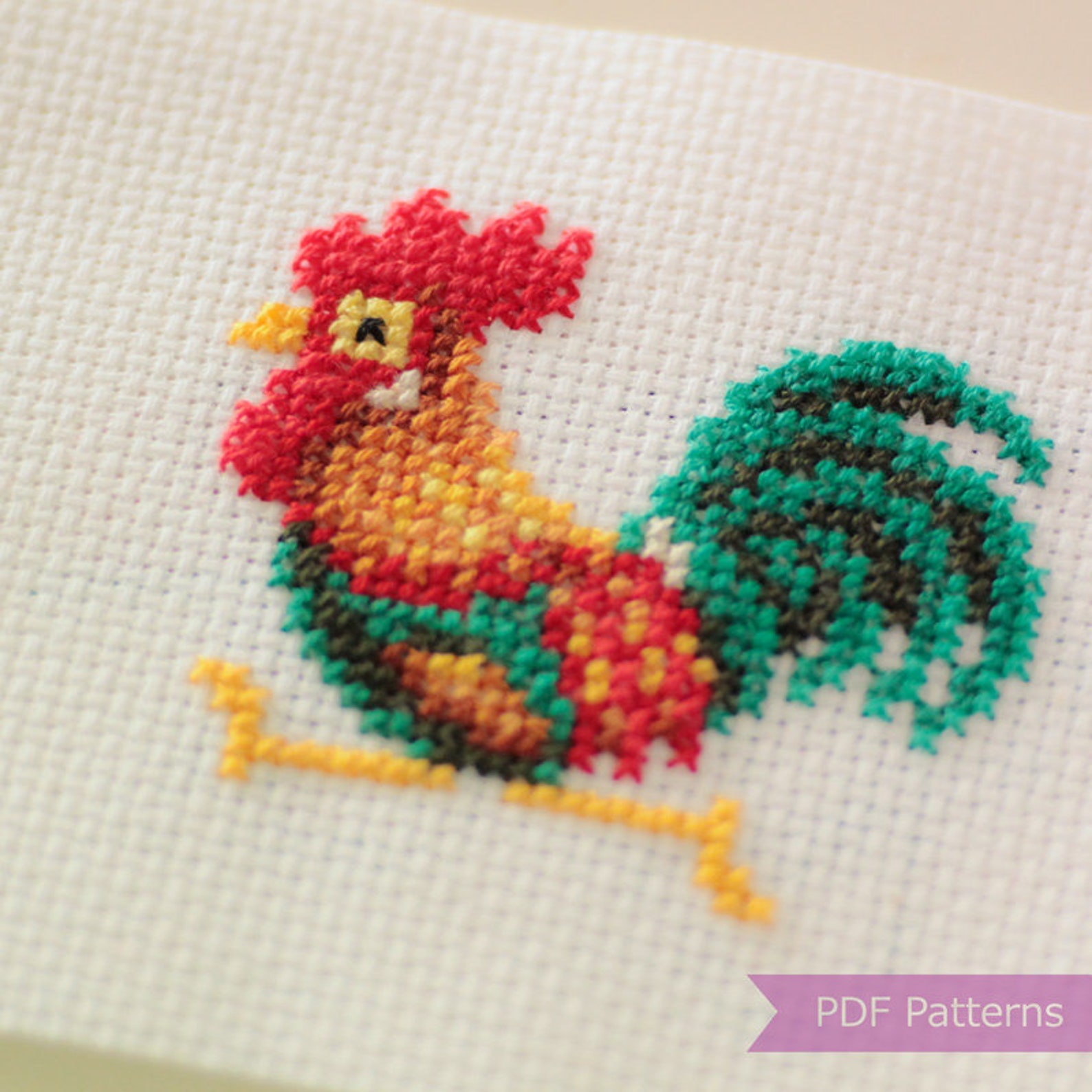 Happy Rooster Cross Stitch Pattern PDF Bundle Running Standing Rooster ...