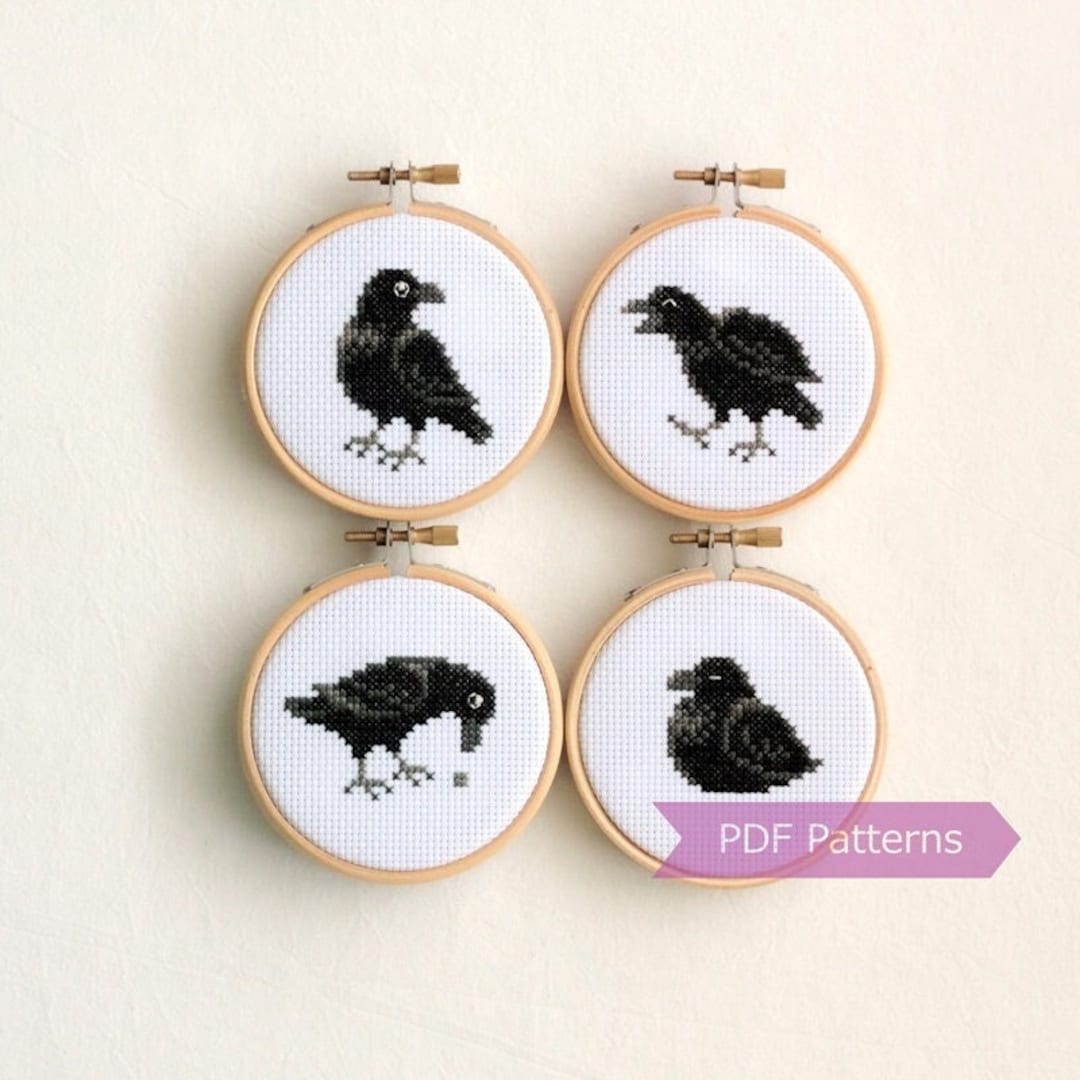 Crow Cross Stitch Pattern PDF Bundle - Set of 4 Raven Patterns ...