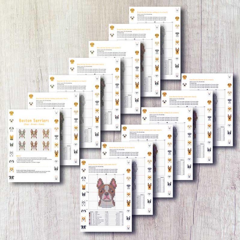 Boston Terrier Cross Stitch Pattern PDF Megabundle - Blue + Brown ...