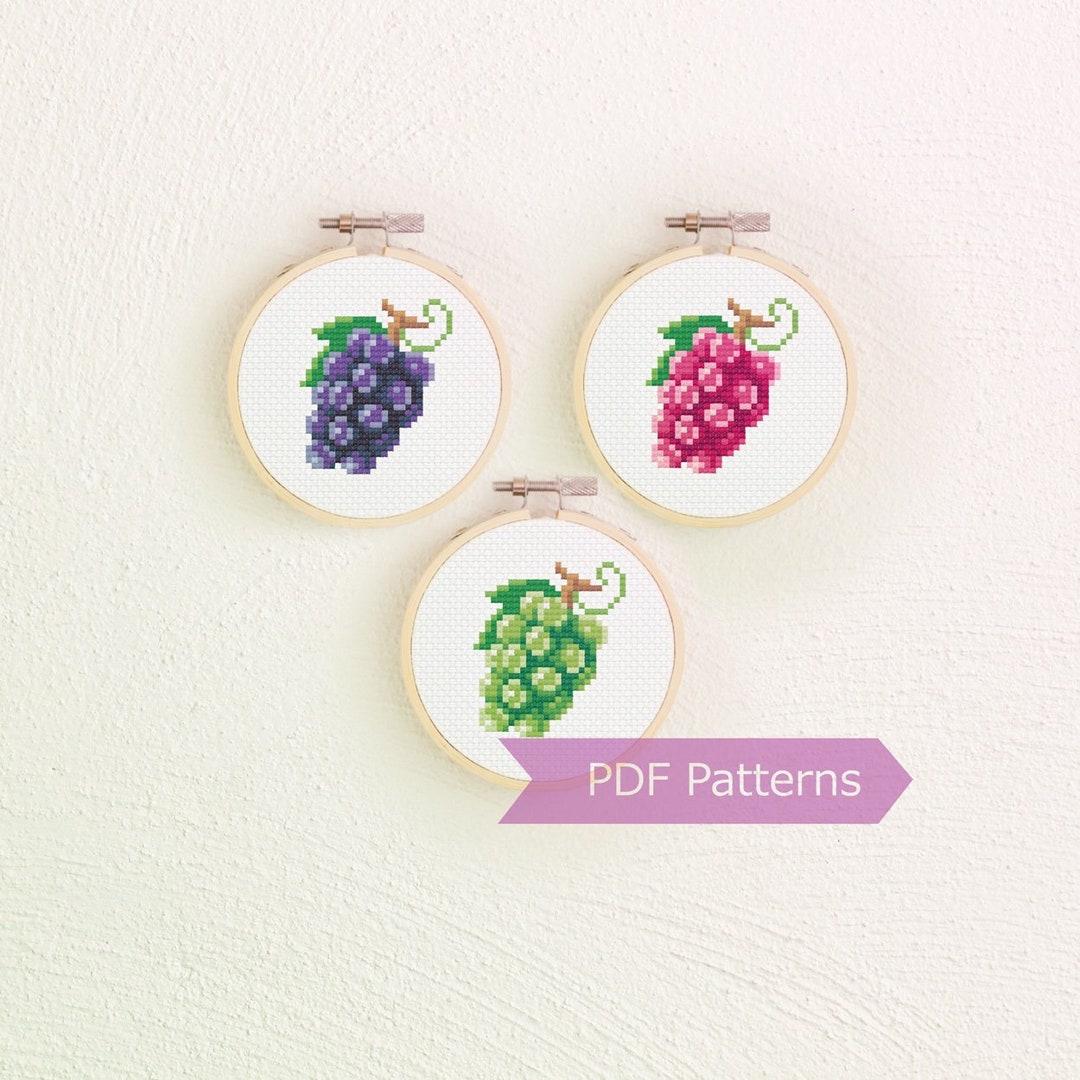 Grape Cross Stitch Pattern PDF Grape Embroidery 3 Colors - Etsy