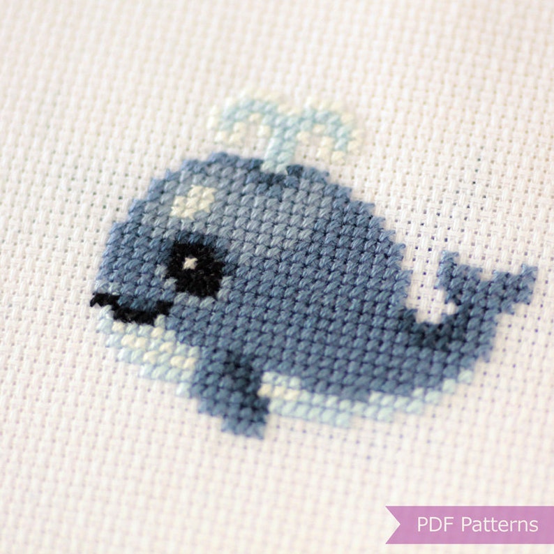 Whale Cross Stitch Pattern PDF Whale Embroidery front | Etsy