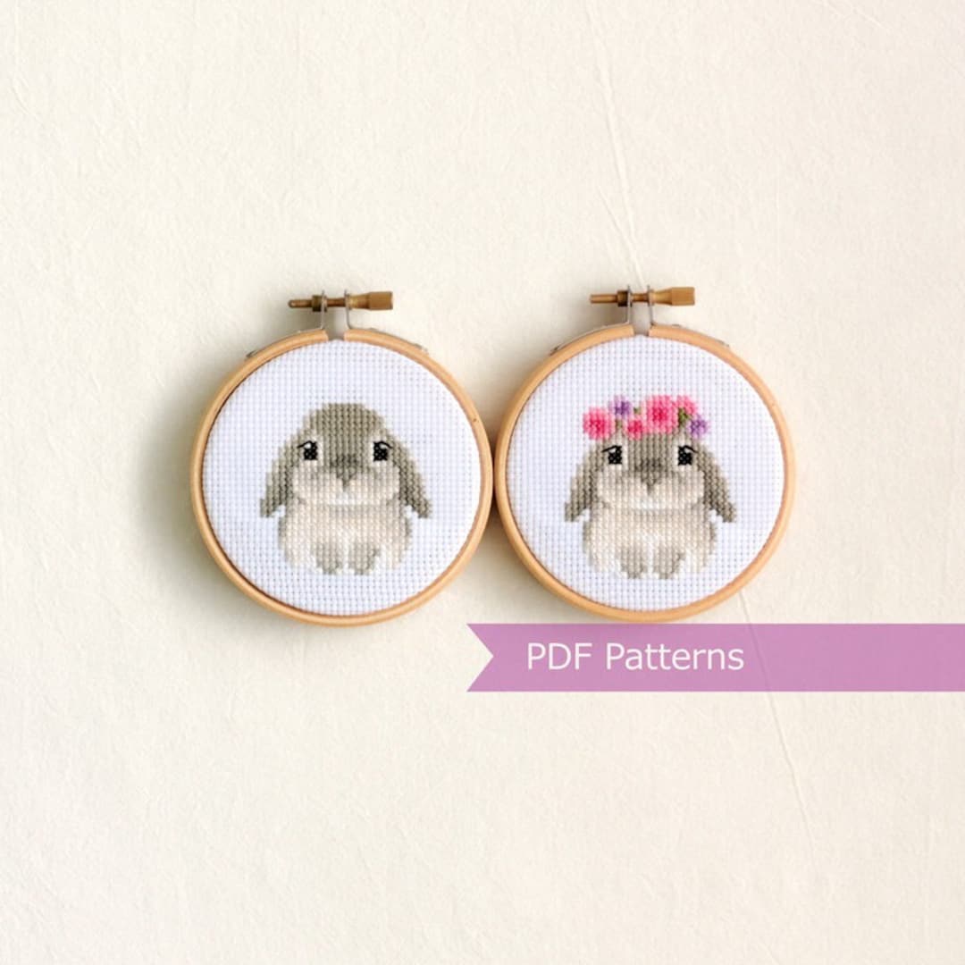 Lop-eared Gray Rabbit Cross Stitch Pattern PDF Bundle - Bunny + Bunny ...