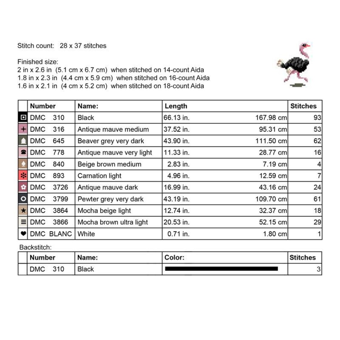 Ostrich Cross Stitch PDF - Ostrich Embroidery - Instant Download ...
