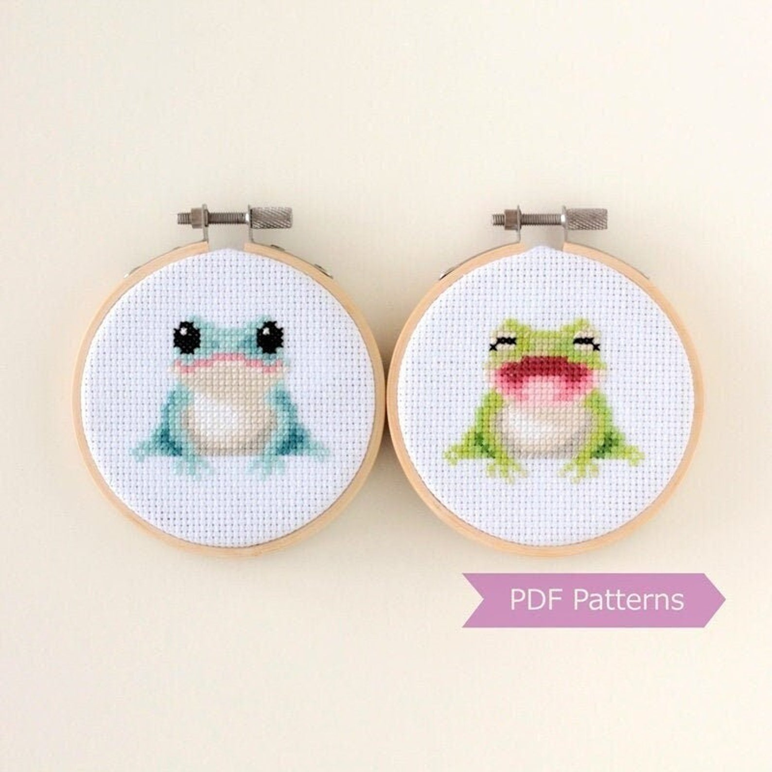 Frogs Cross Stitch Pattern PDF Bundle Blue Green Frog Embroidery ...