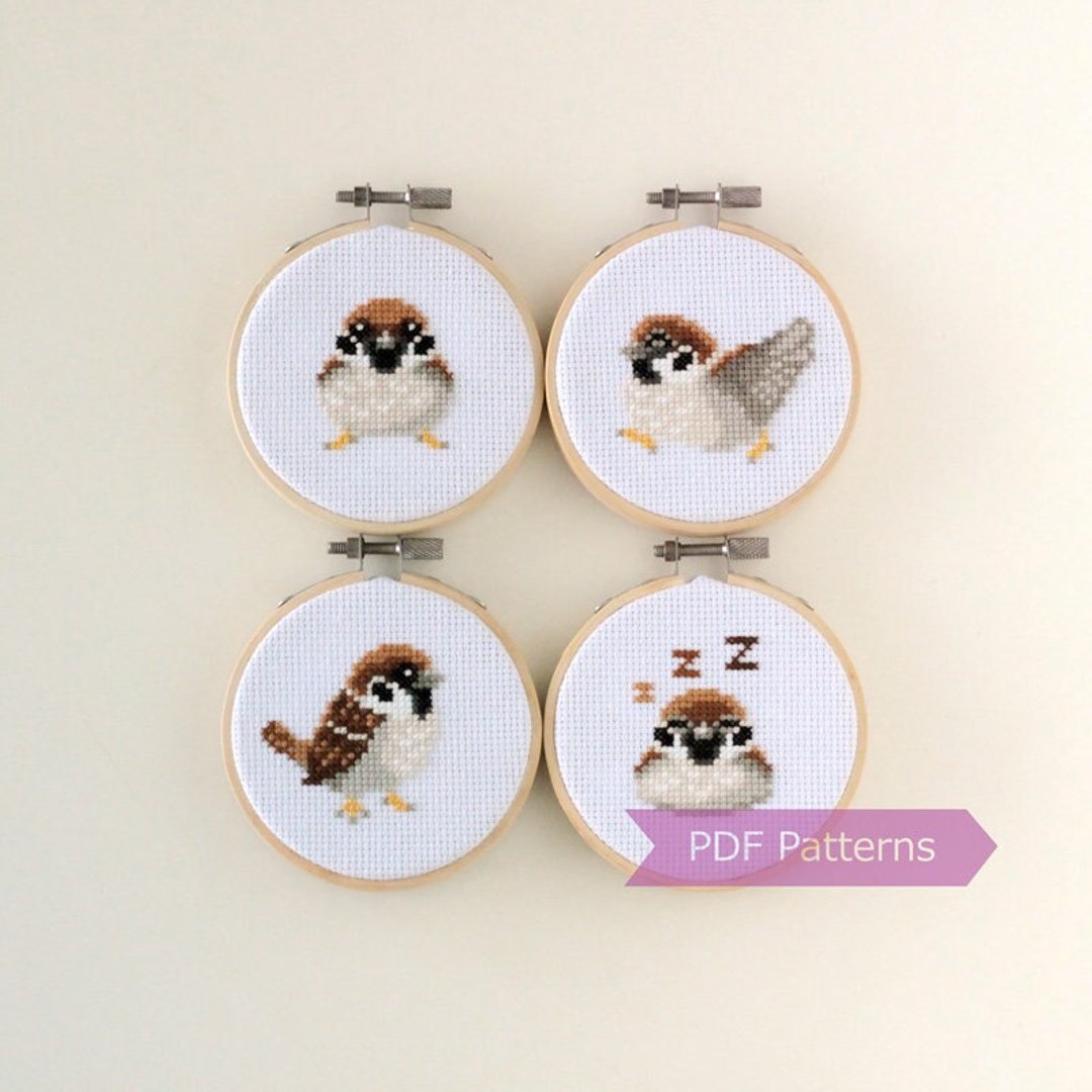 Sparrow Cross Stitch Pattern PDF Bundle - Set of 4 Sparrow Patterns ...