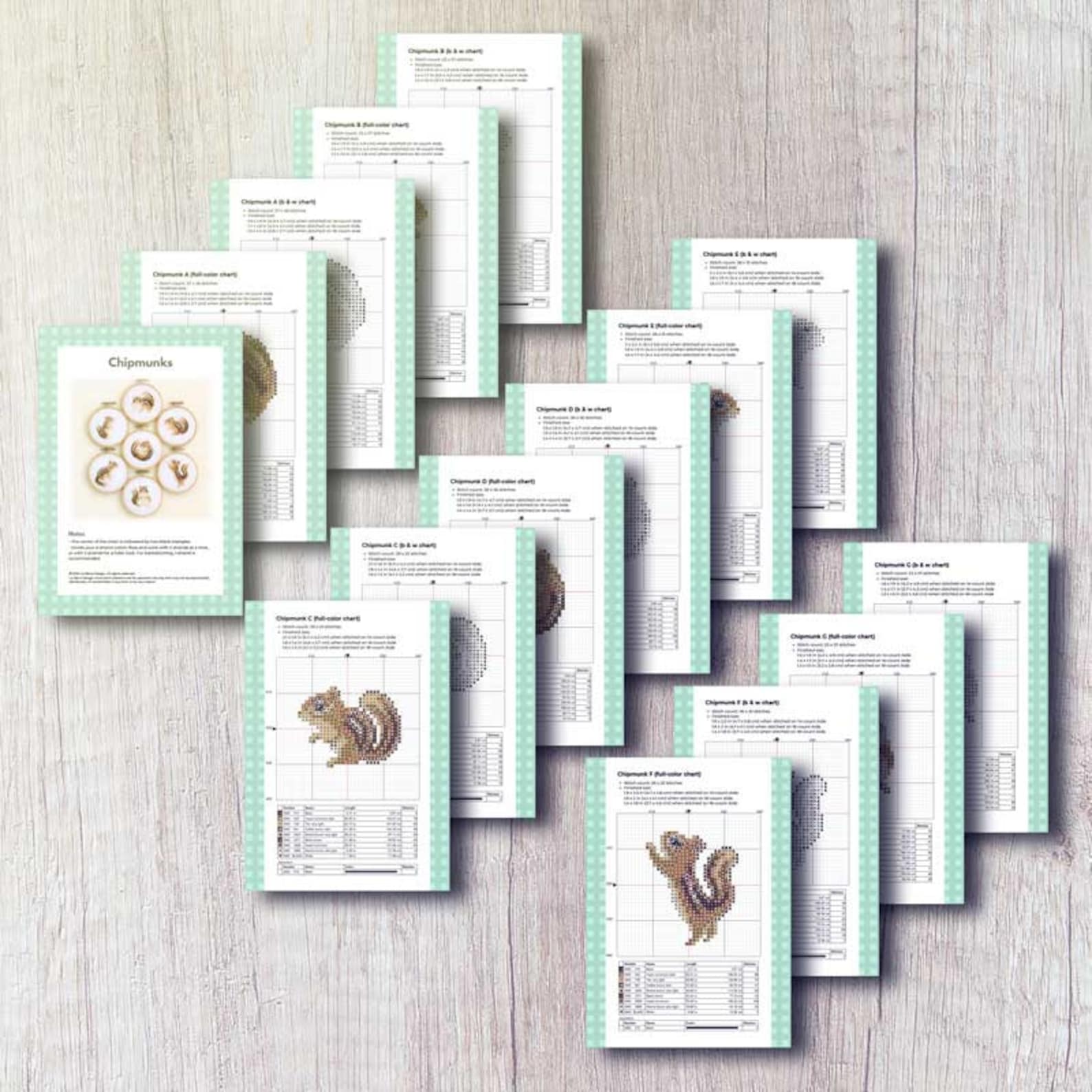 Chipmunks Cross Stitch Pattern Bundle - Set of 7 Chipmunk Embroidery ...