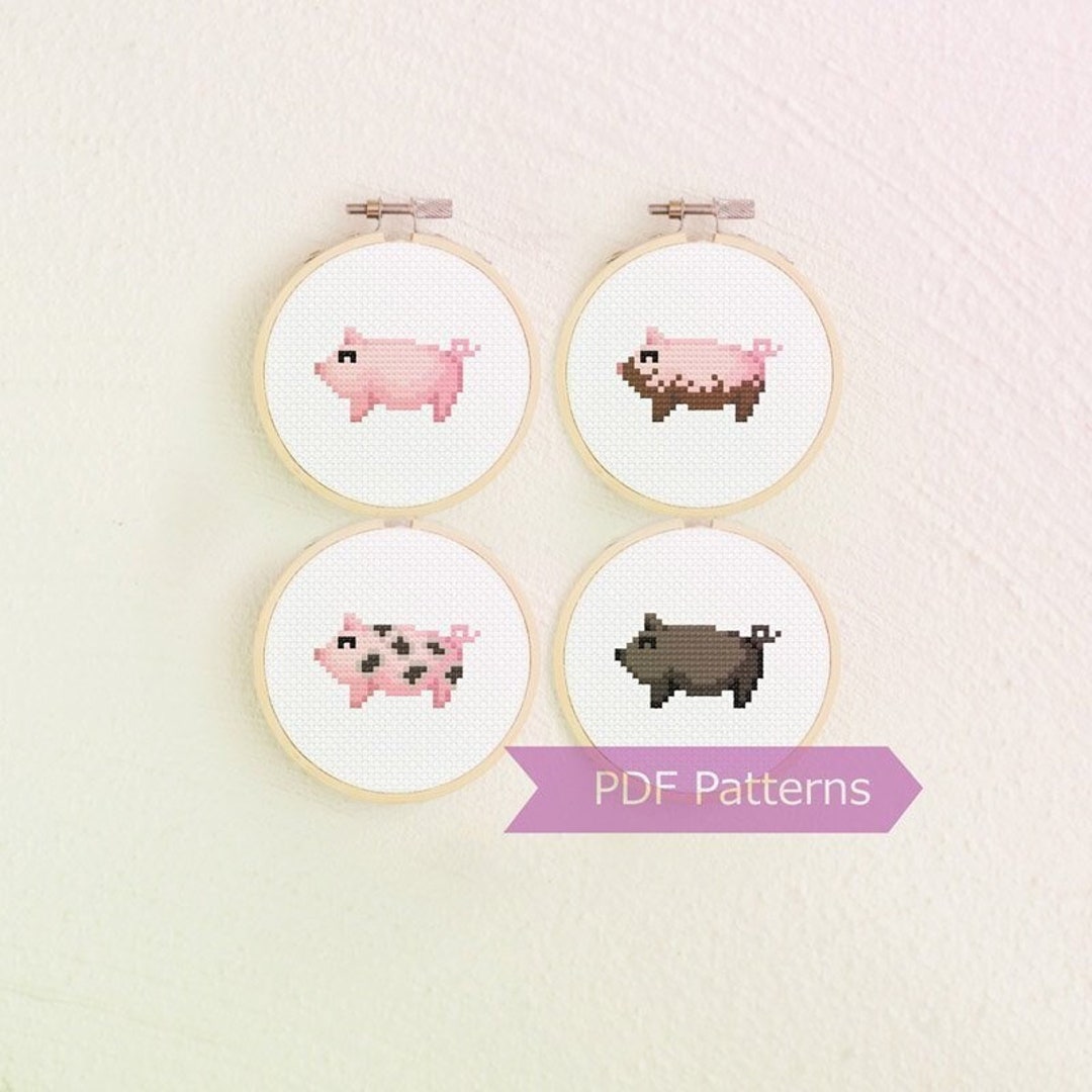Pig Cross Stitch Patterns Bundle Set of 4 PDF Patterns pink - Etsy
