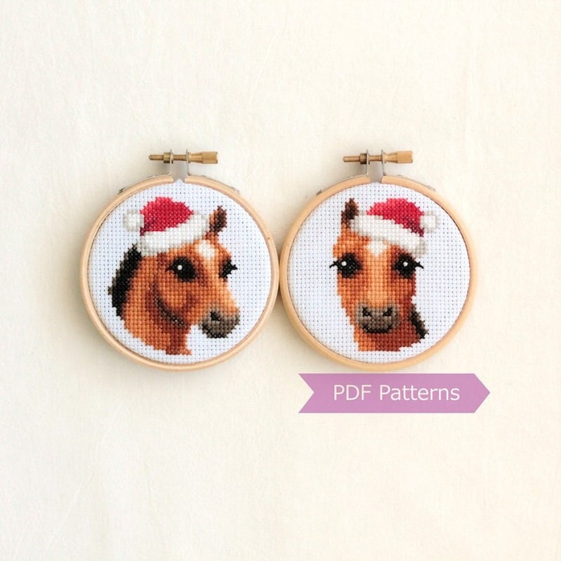 Horse Wearing Santa Hat Cross Stitch PDF - Christmas Embroidery ...