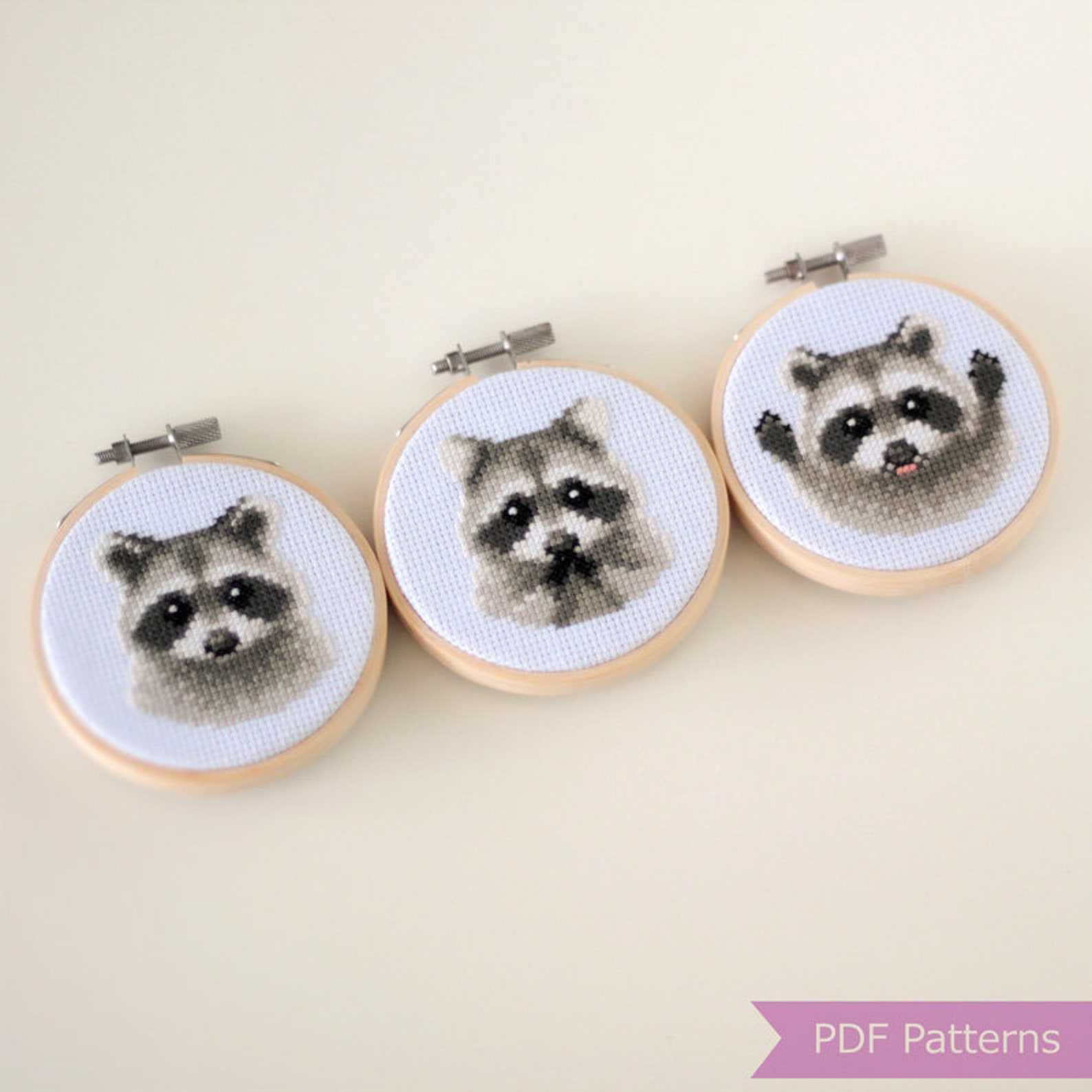 Raccoon Cross Stitch Pattern PDF Bundle Set of 3 Raccoon | Etsy